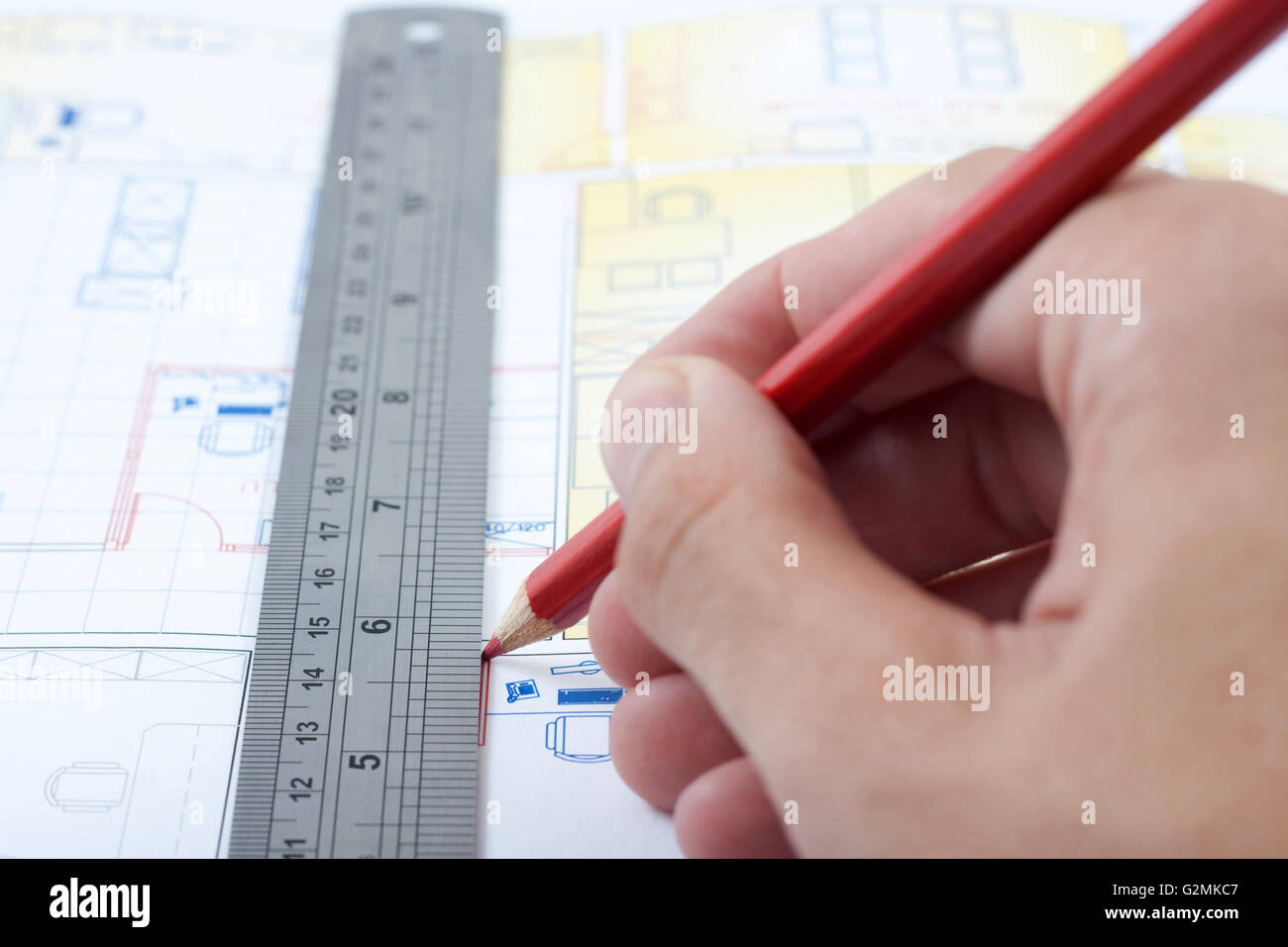 drawing a house plan with pencil and ruler Stock Photo - Alamy