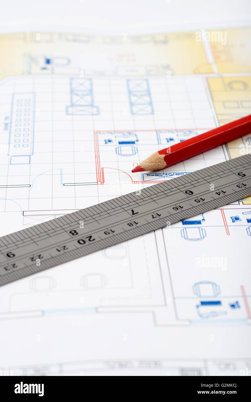drawing a house plan with pencil and ruler Stock Photo - Alamy
