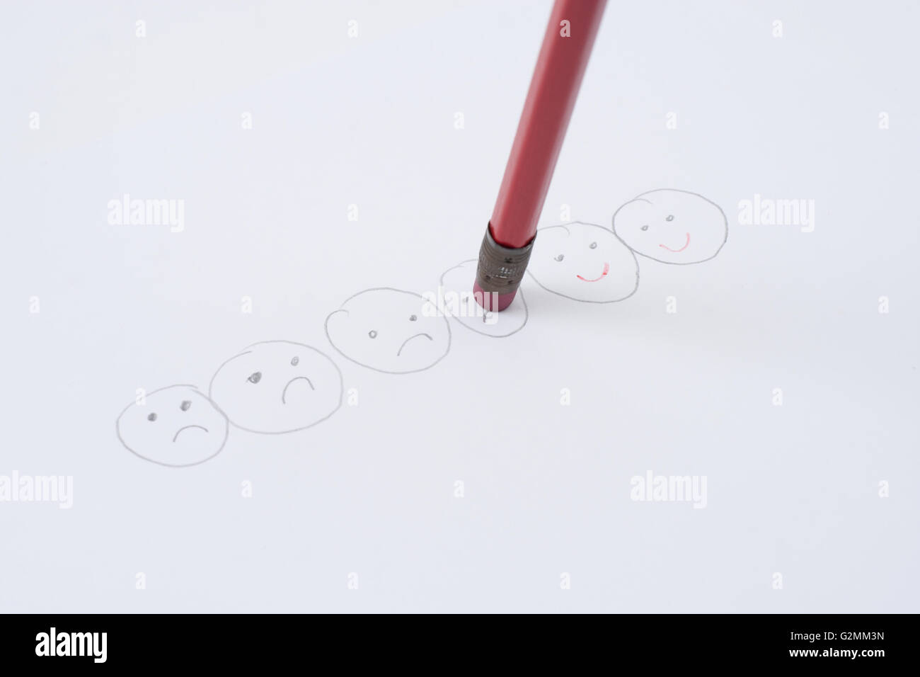 erasing sad face and transform it to happy Stock Photo - Alamy