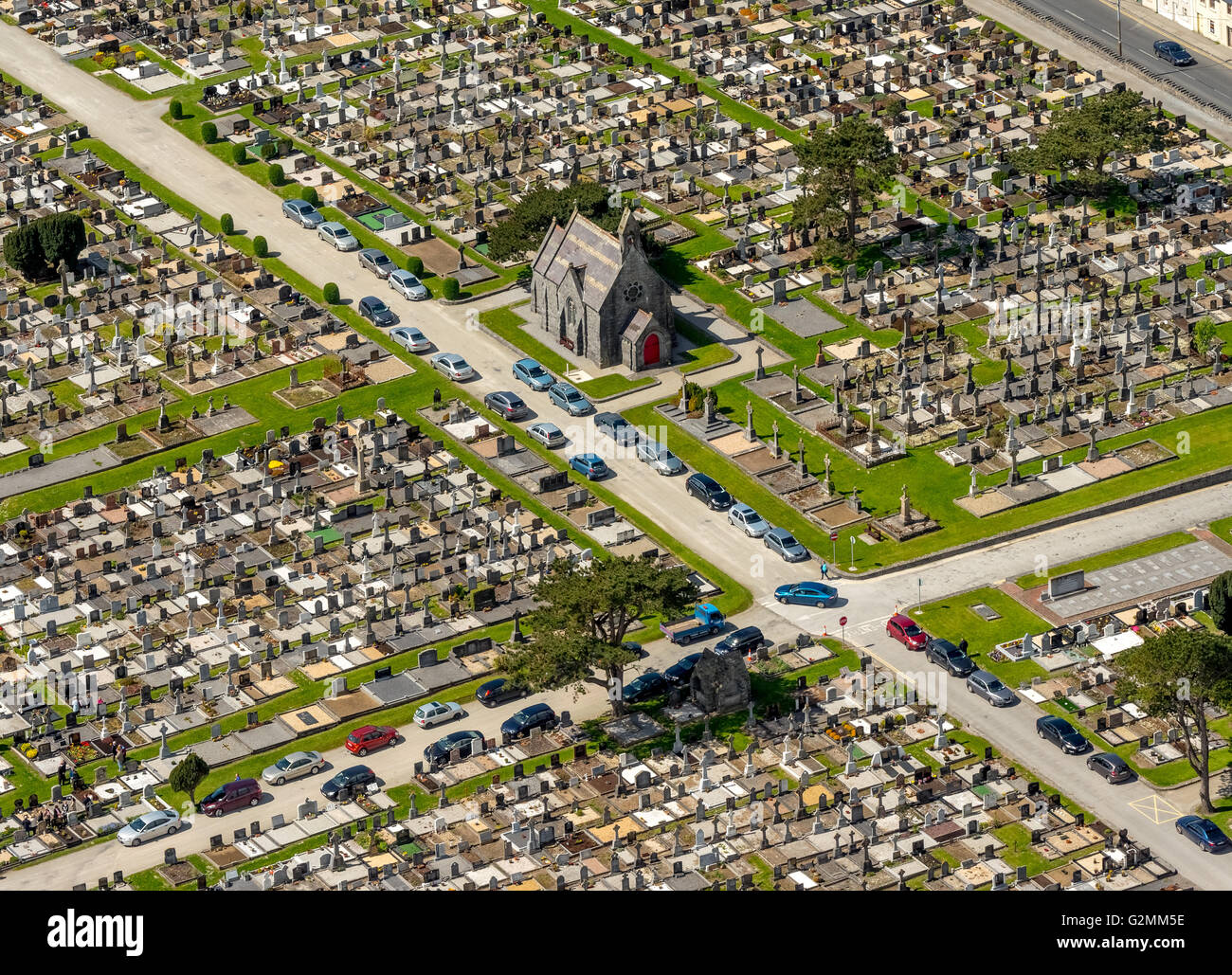 Aerial, New Cemetery, Bohermore, central cemetery with stone graves ...