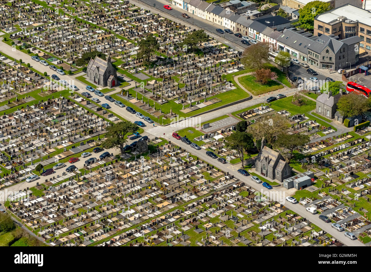Aerial, New Cemetery, Bohermore, central cemetery with stone graves ...