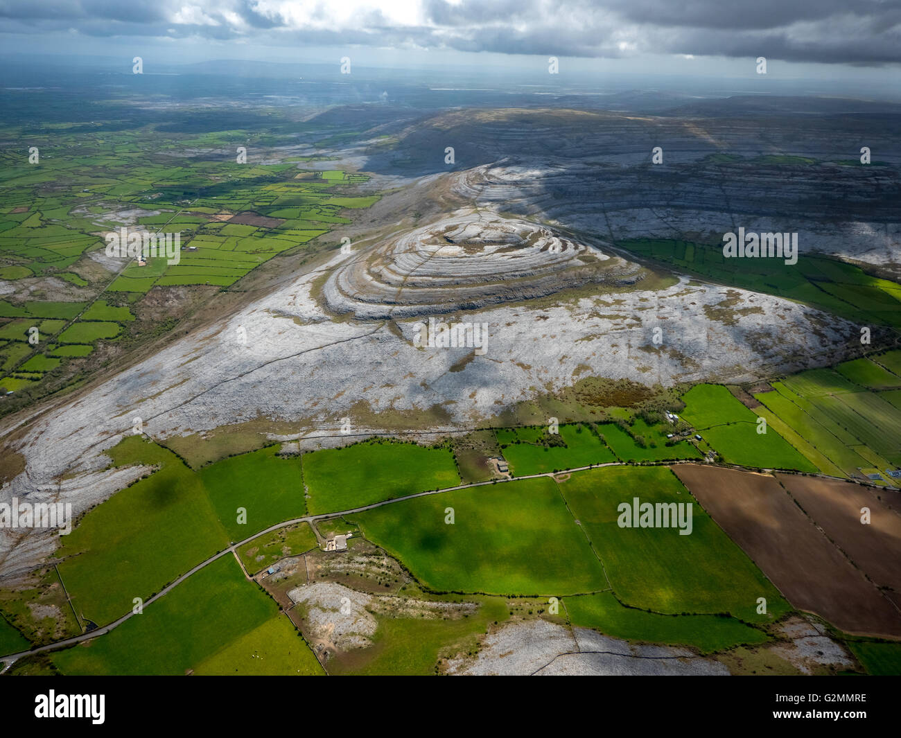 Aerial view, Burren, nature reserve, limestone, Chalk Formation ...