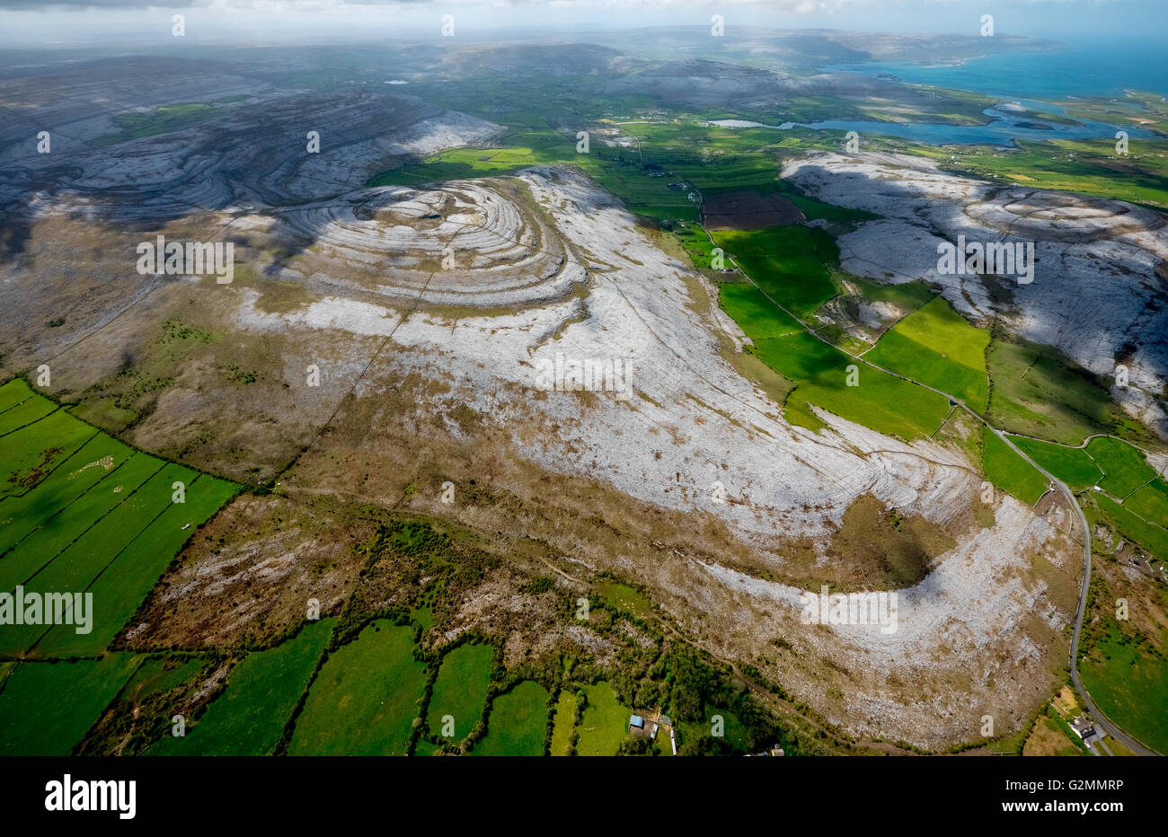 Aerial view, Burren, nature reserve, limestone, Chalk Formation ...