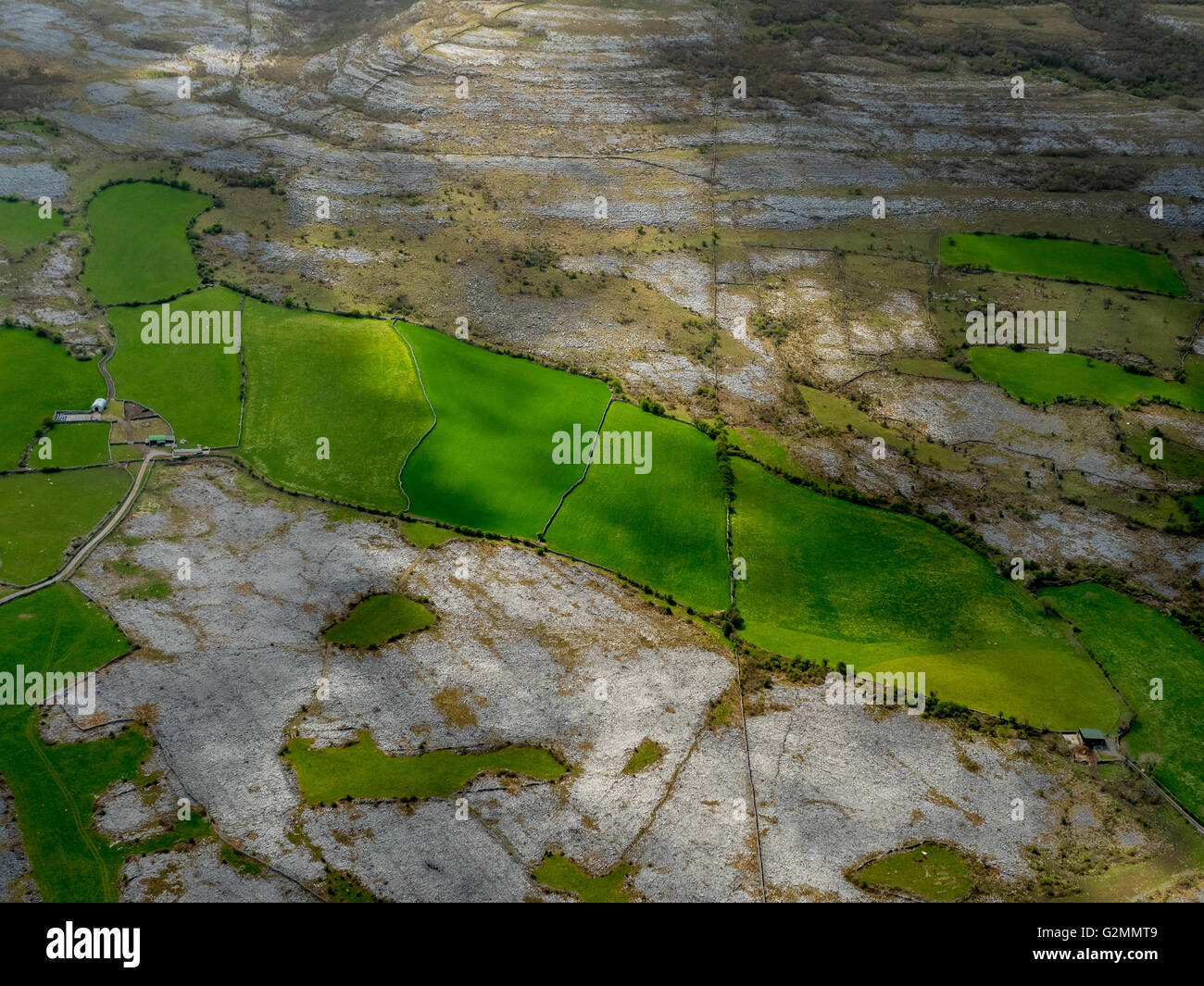 Aerial view, Burren, nature reserve, limestone, Chalk Formation ...