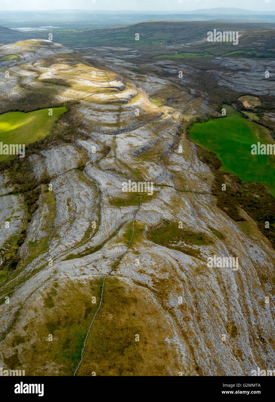 Aerial view, Burren, nature reserve, limestone, Chalk Formation ...