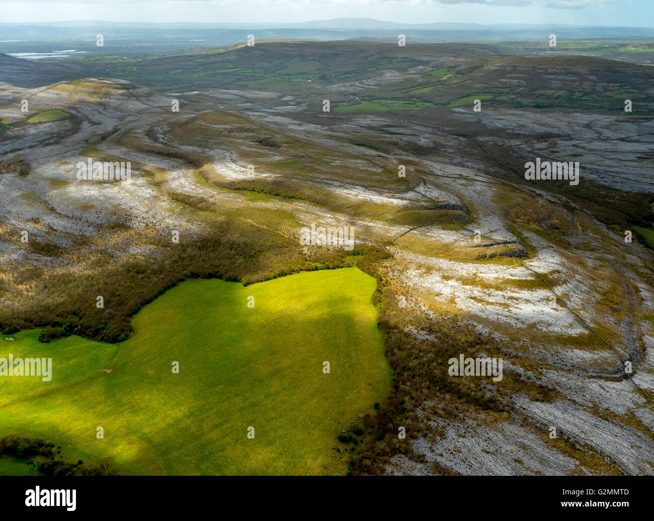 Aerial view, Burren, nature reserve, limestone, Chalk Formation ...