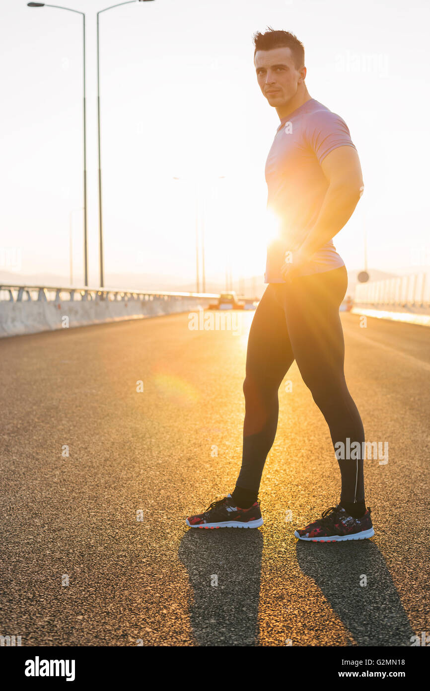 Running man. Male runner at sprinting speed training for marathon ...