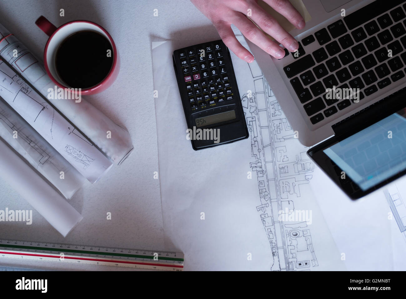 Office desk background with construction project ideas concept, With ...