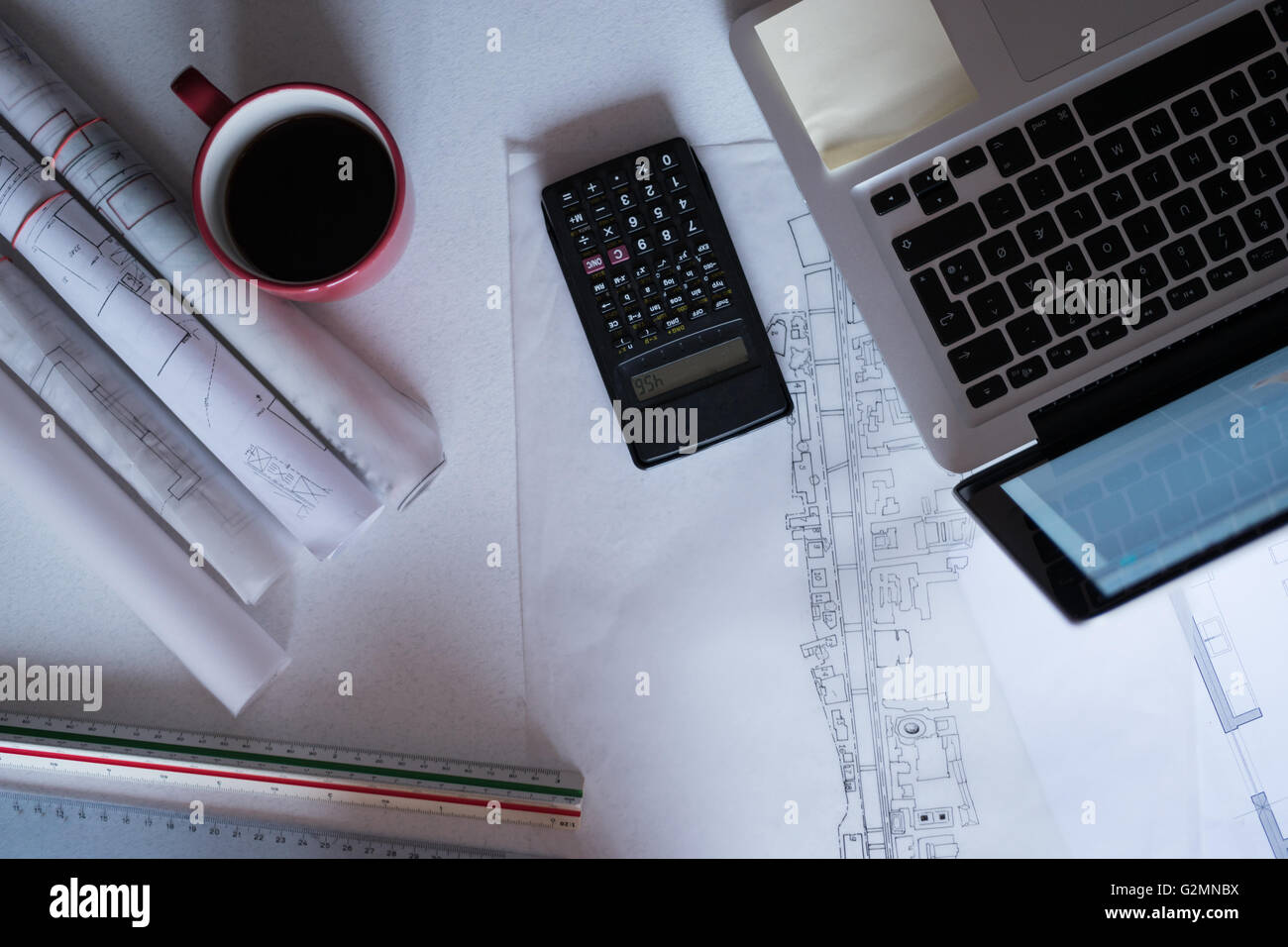 Office desk background with construction project ideas concept, With ...