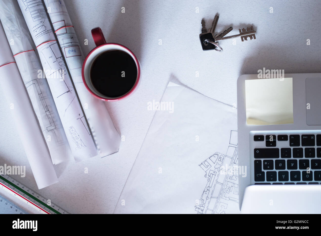 Office desk background with construction project ideas concept, With ...