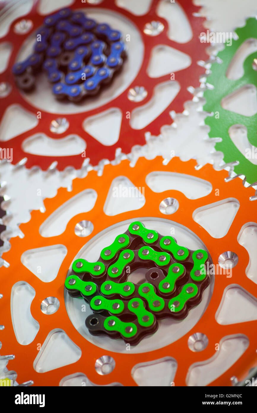 Color image of some motorcycle chains and sprockets Stock Photo - Alamy