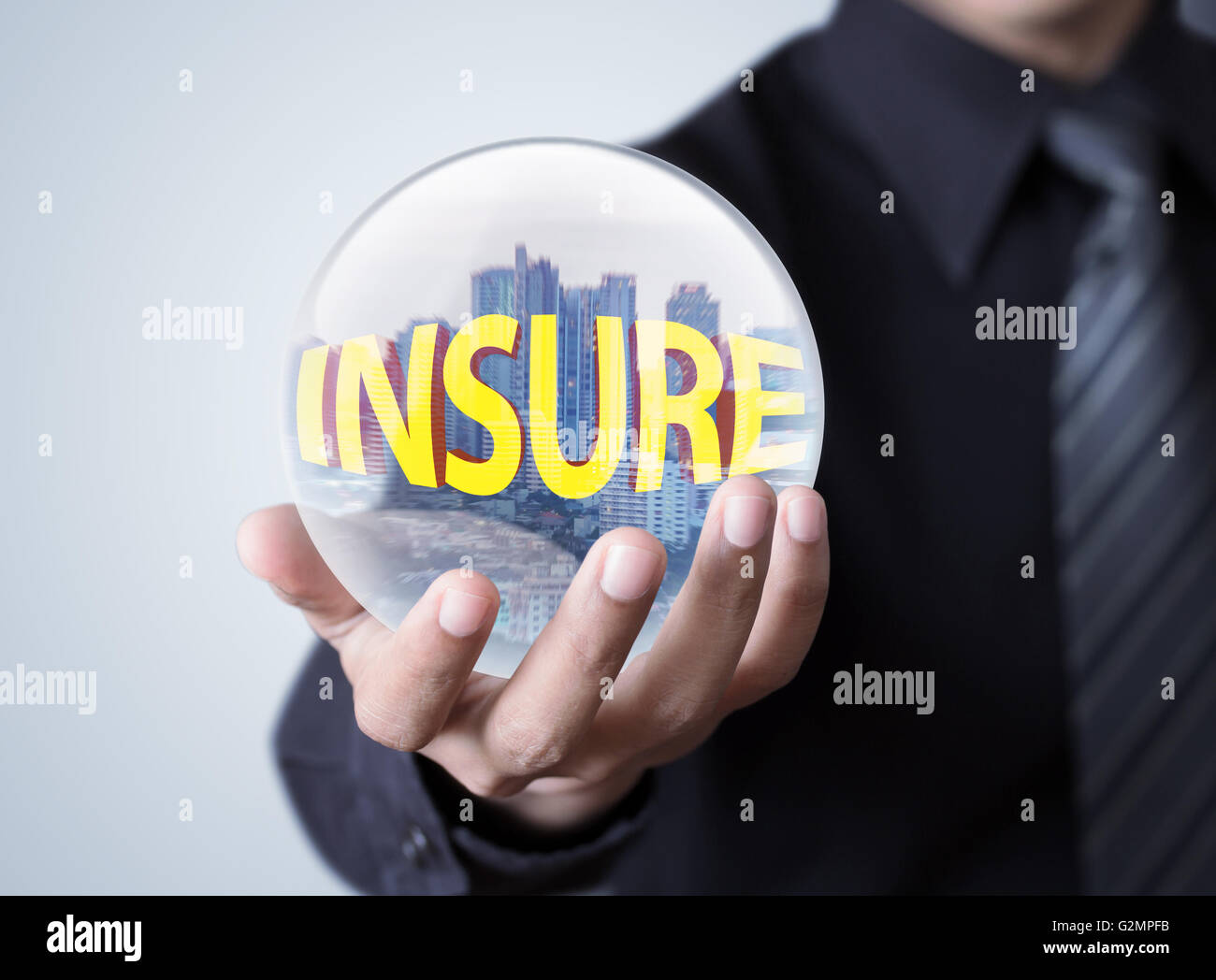Wording insure in glowing crystal ball, Life insurance concept Stock ...