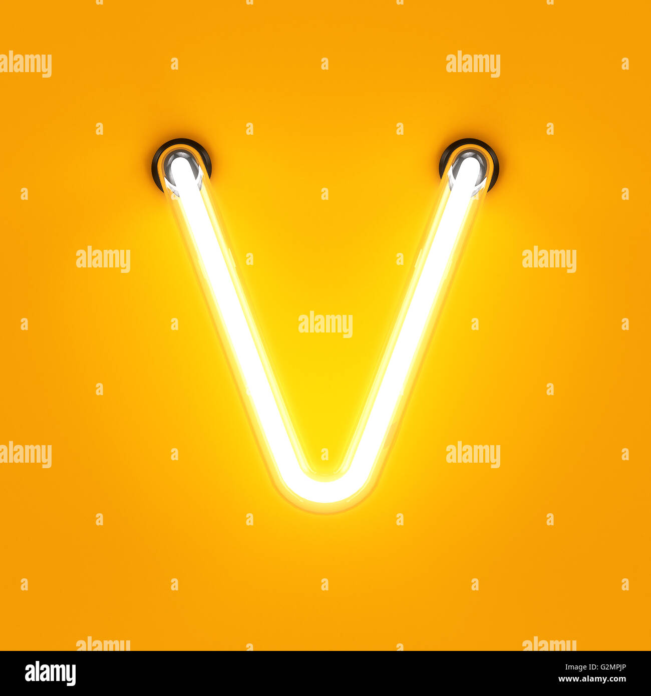 Neon light alphabet character V font. Neon tube letters glow effect on ...