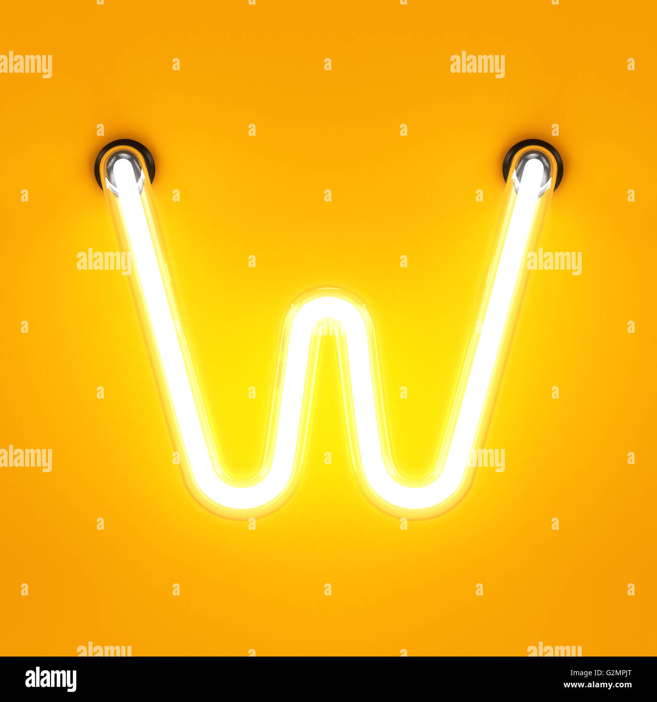 Neon light alphabet character W font. Neon tube letters glow effect on ...