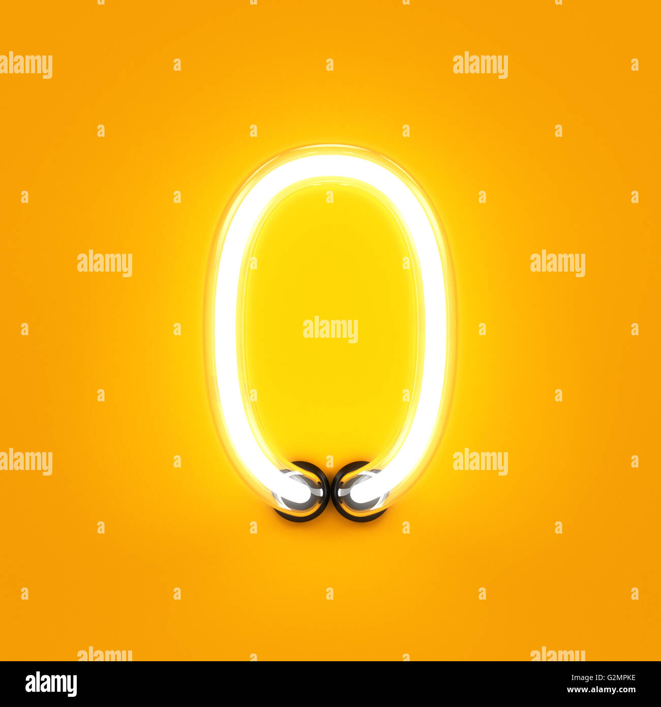 Neon light digit alphabet character 0 zero font. Neon tube letter glow ...