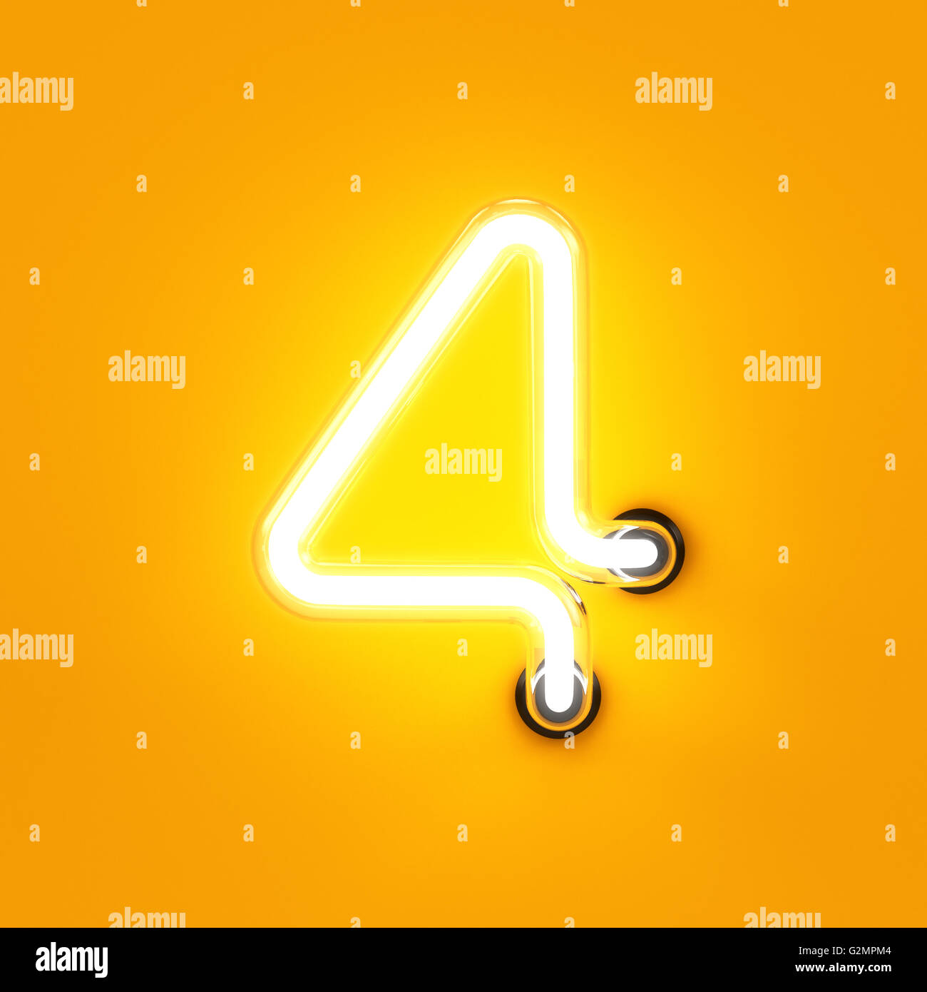Neon light digit alphabet character 4 four font. Neon tube letter glow ...