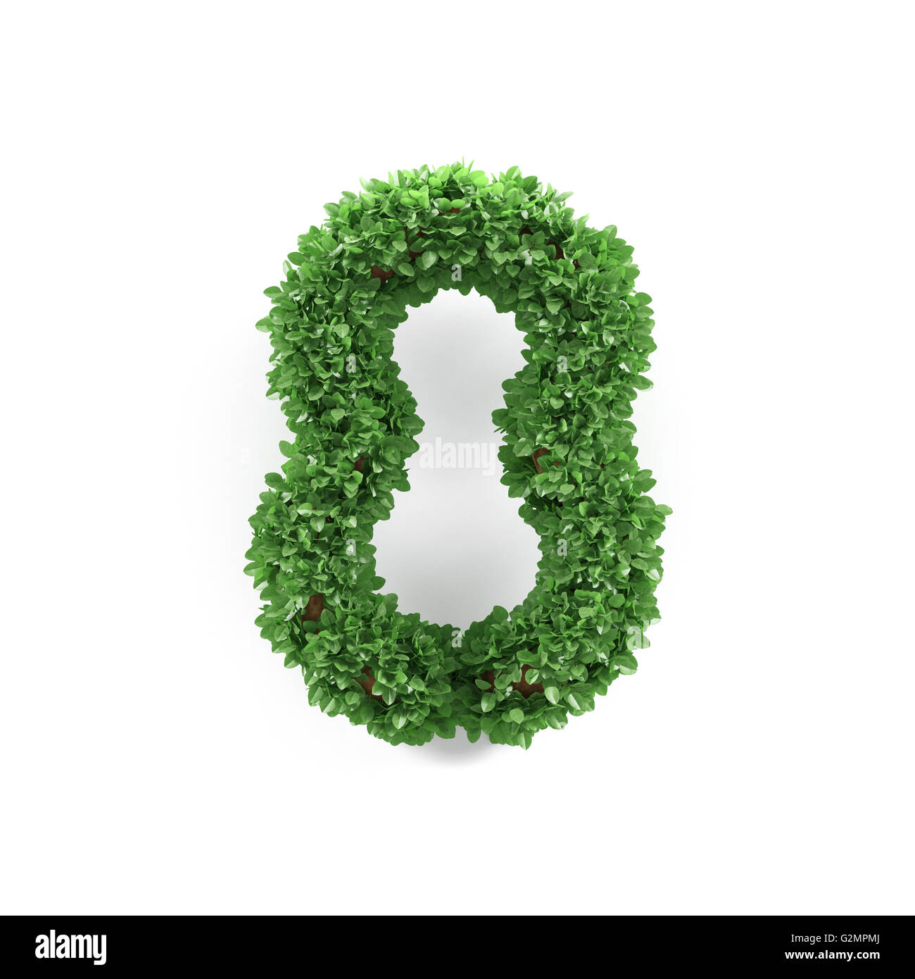 Green leaves 8 eight ecology digits alphabet font isolated on white ...