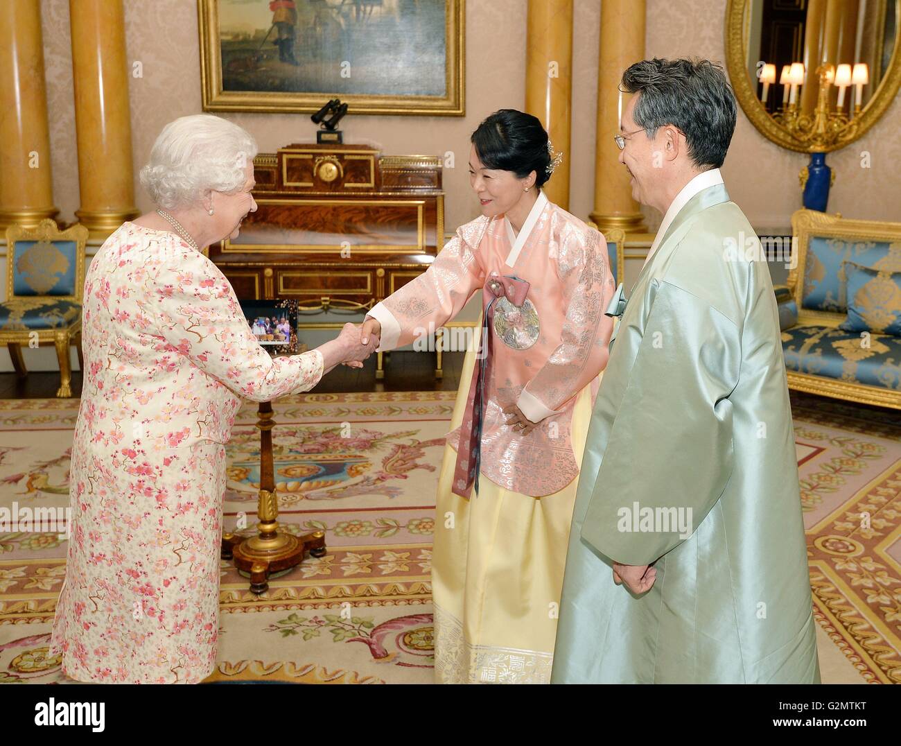 Queen Elizabeth II with the Ambassador of the Republic of Korea, Mr ...