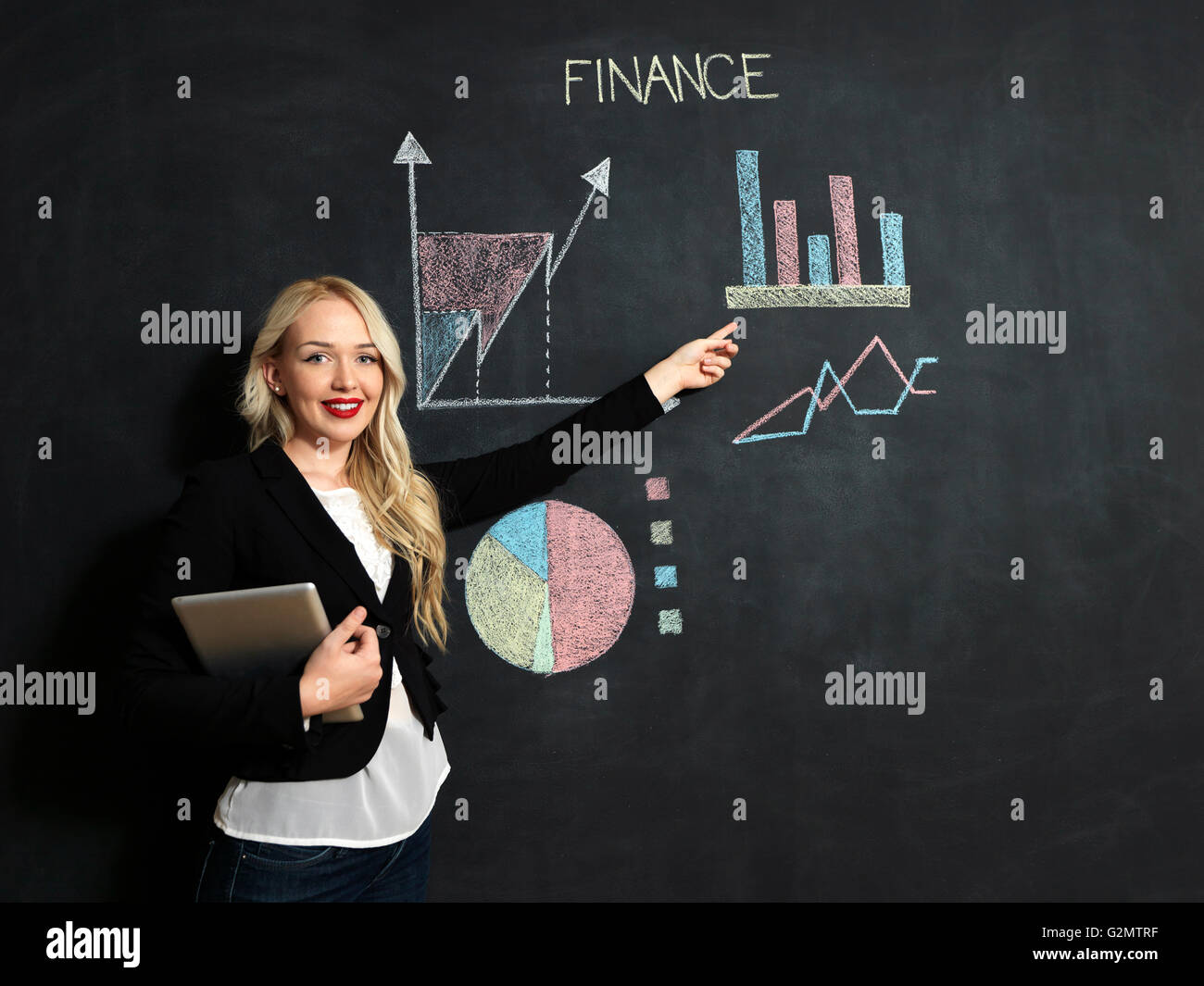 business and finaces concept - smiling business woman presenting ...