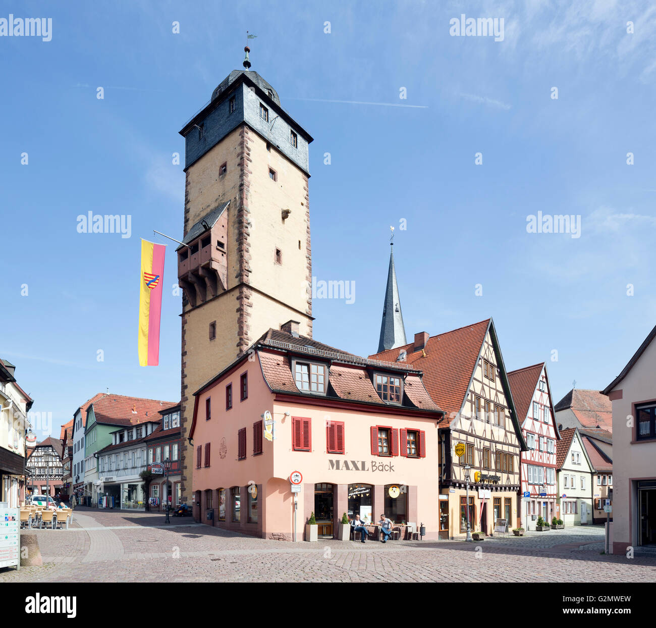 Half-timbered houses and Bayersturm in the historic city, Lohr am Main ...