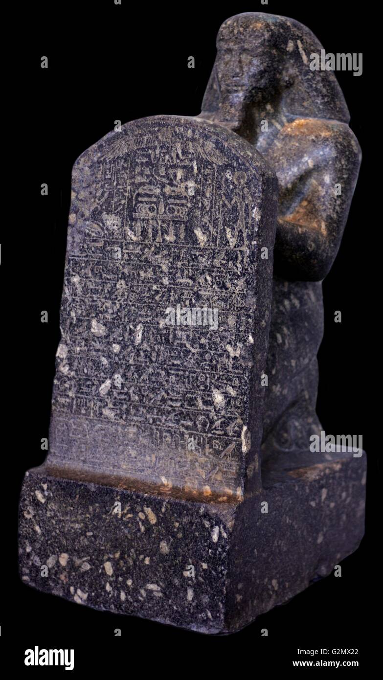 Kneeling statue of Montuemhat holding a stele, probably from Montuemhat ...