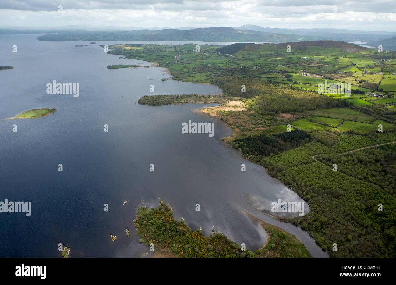 Aerial view, Scarriff, Lake Derg, Lough Derg on the River Shannon ...