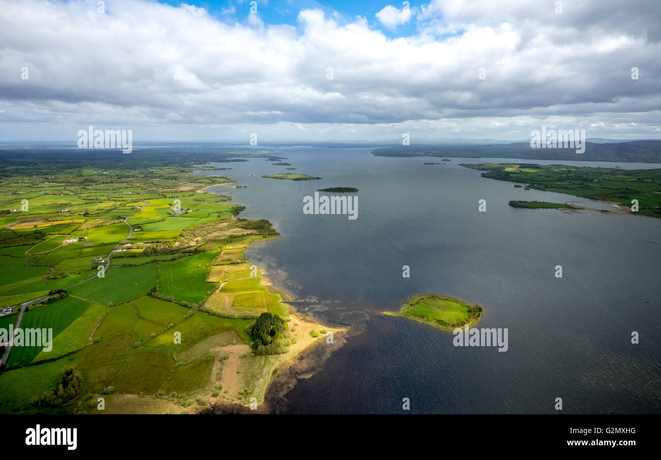 Aerial view, Scarriff, Lake Derg, Lough Derg on the River Shannon ...