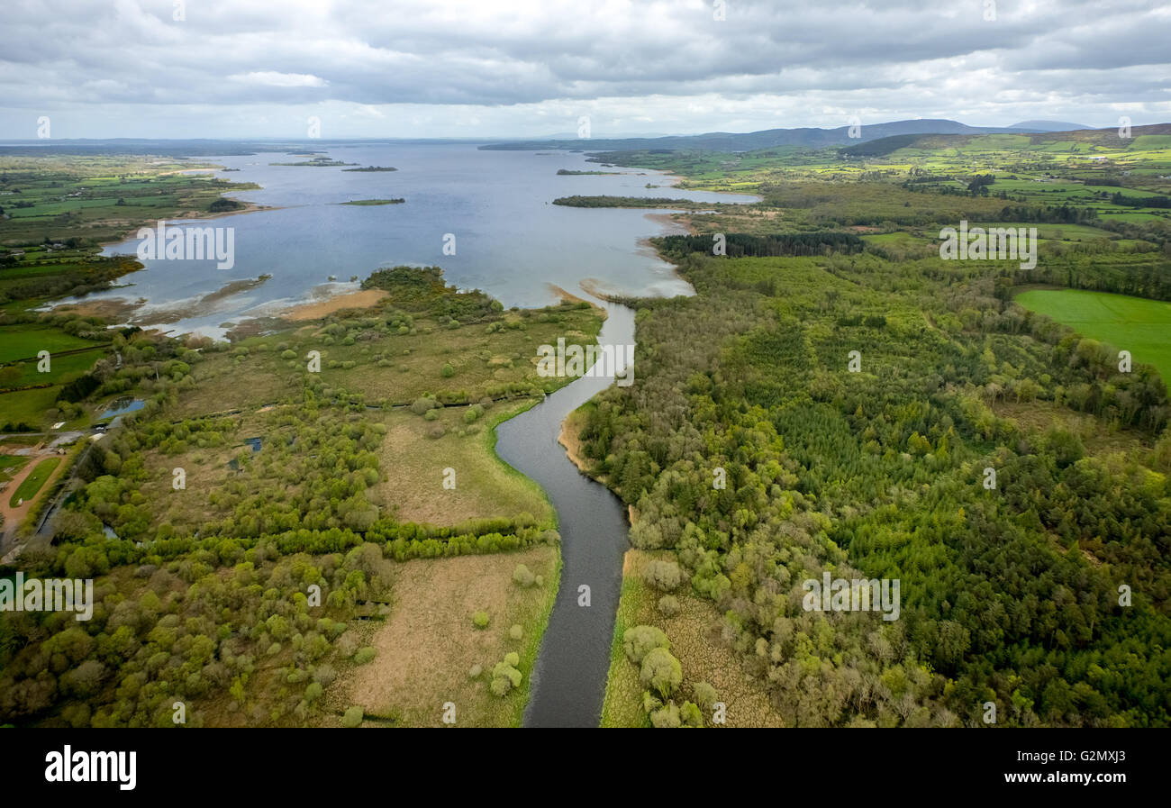 Aerial view, Scarriff, Lake Derg, Lough Derg on the River Shannon ...