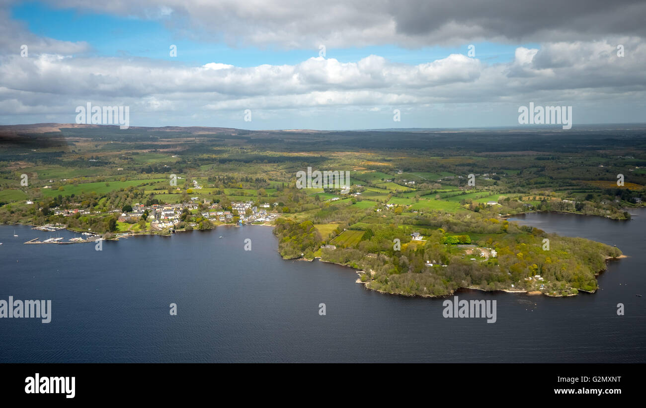 Aerial view, Marina of Mountshannon, sailing paradise, Lake Derg, Lough ...