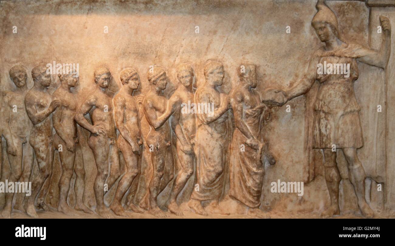 Marble votive relief dedicated to goddess Artemis Bendis. Made in ...