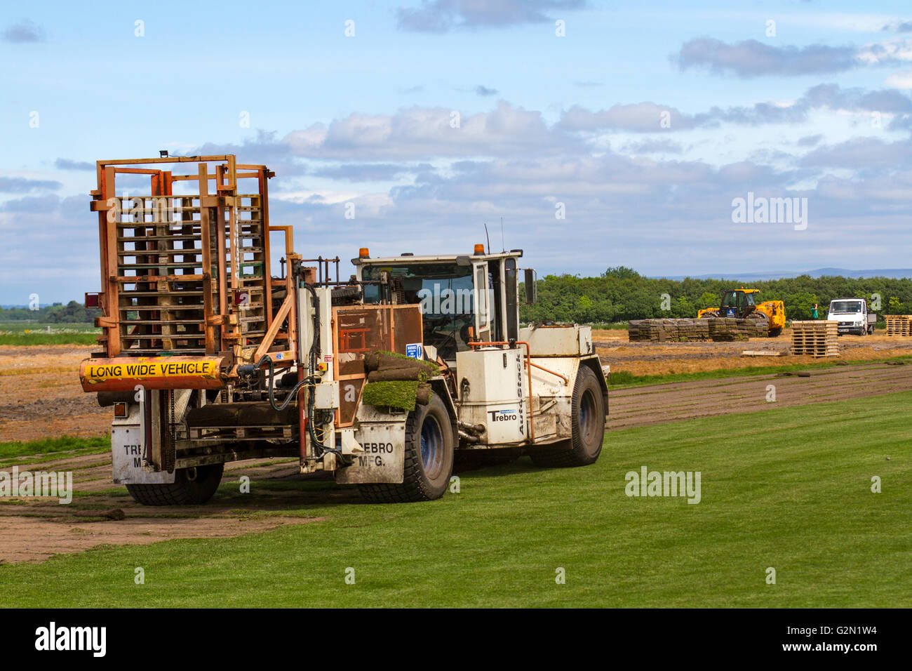 Trebro automatic turf harvester harvesting turf in Lancashire, UK ...