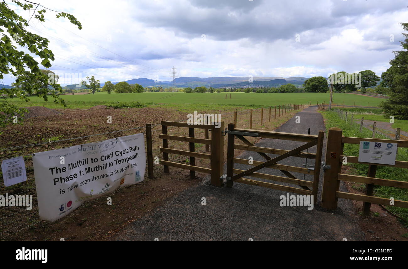 Start of Phase 1 of Muthill Crieff cycle path Scotland May 2016 Stock ...