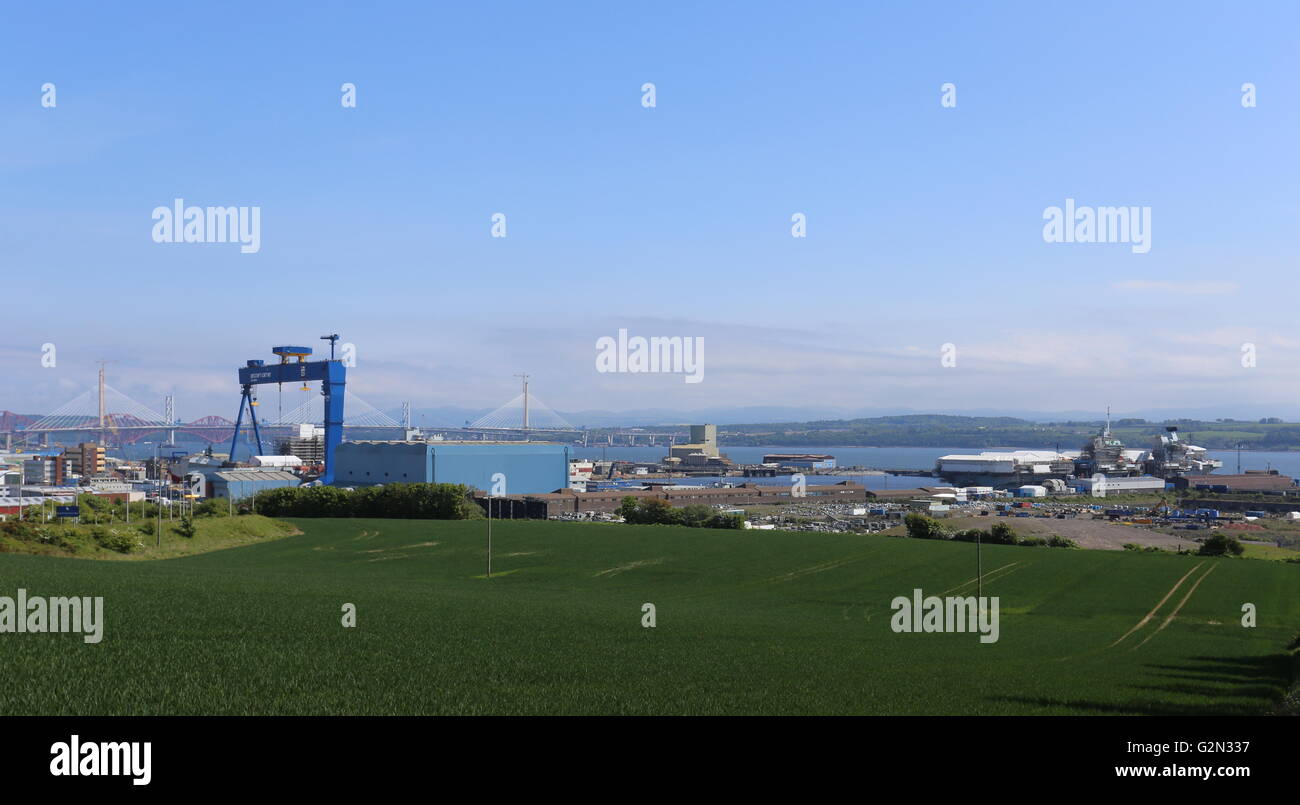 Elevated view of HMS Queen Elizabeth under construction Rosyth dockyard ...