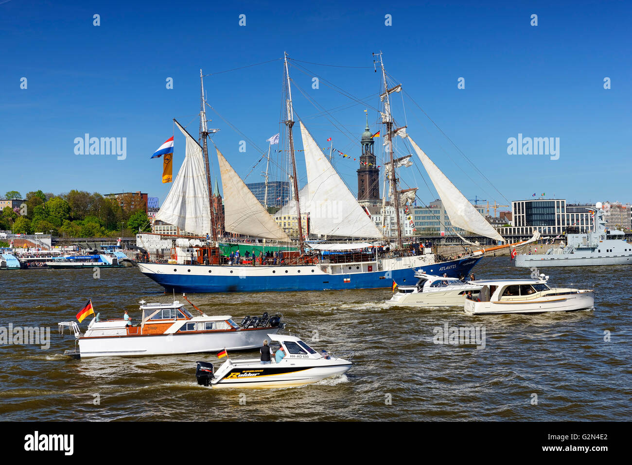Sailing ship Atlantis at 827th Hamburg Port Anniversary, Germany Stock ...