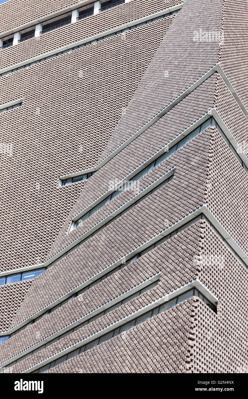 Tate Modern extension, Bankside, London. Exterior detail of angular ...