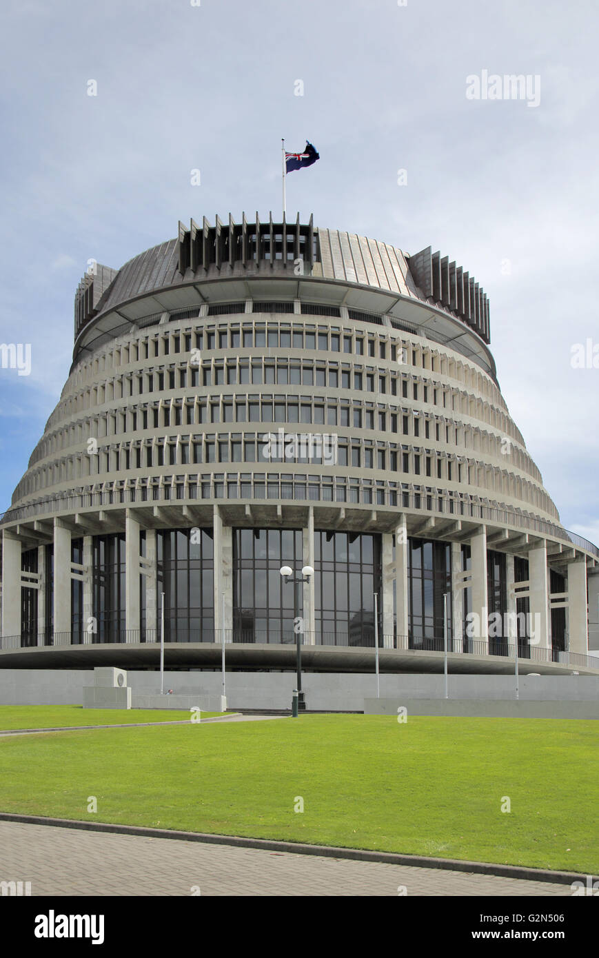 parliament building, known as the beehive in wellington in the north ...