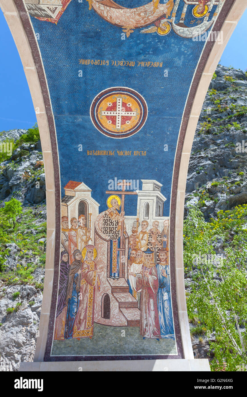 arch decorated with mosaics - entrance to the monastery Ostrog Stock ...