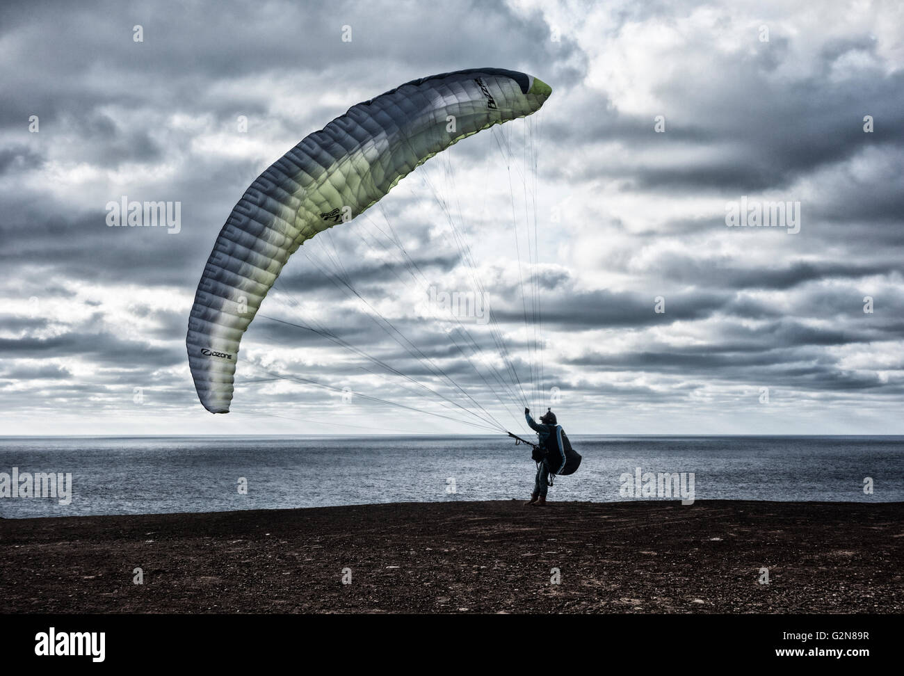 Paraglider/Paragliding take off point on cliff overlooking Atlantic ...