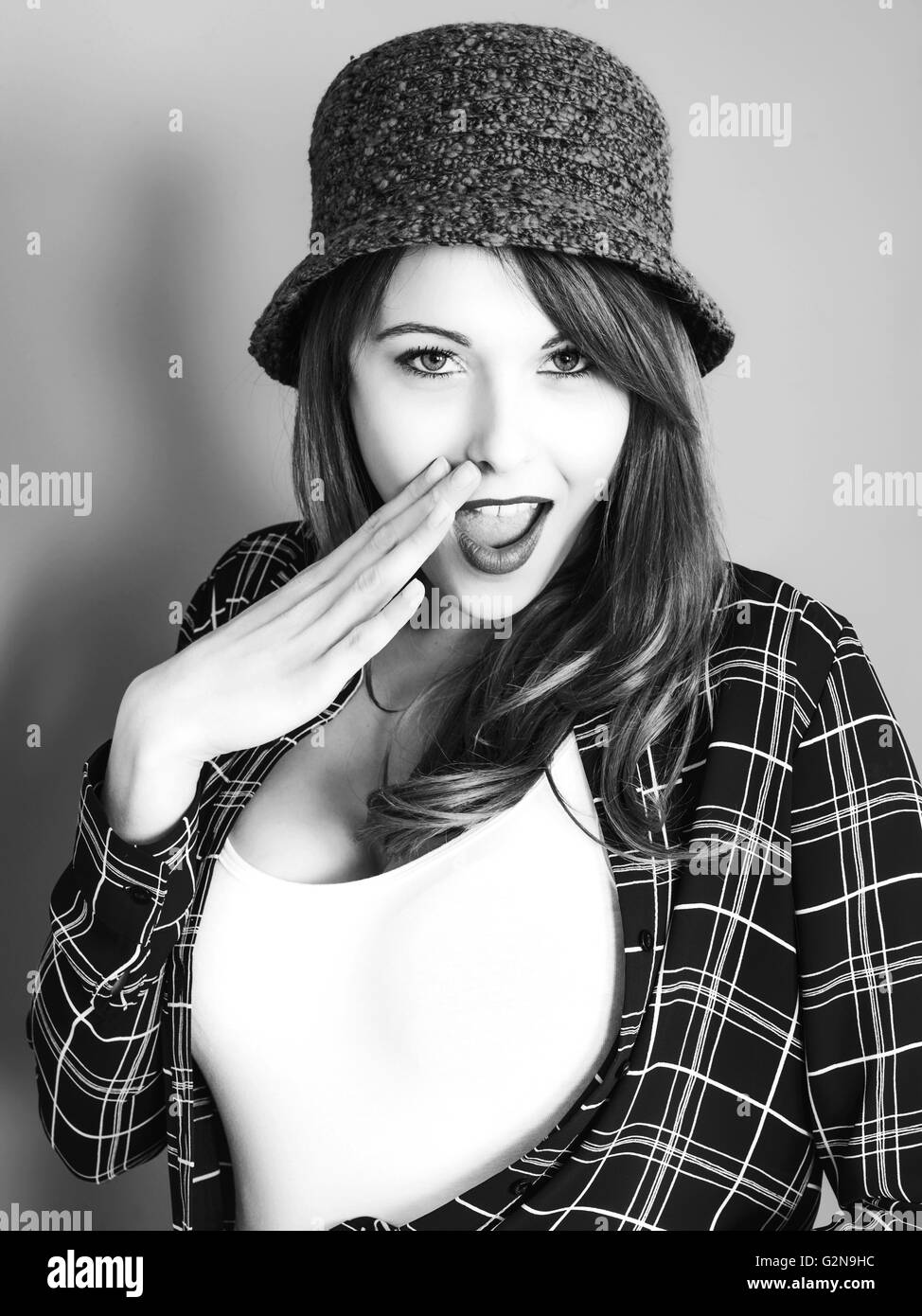 Woman feeling shy Black and White Stock Photos & Images - Alamy