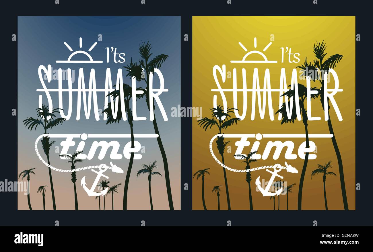 Paradise Island-Palm Tree Sunset. summer poster set Stock Vector Image ...