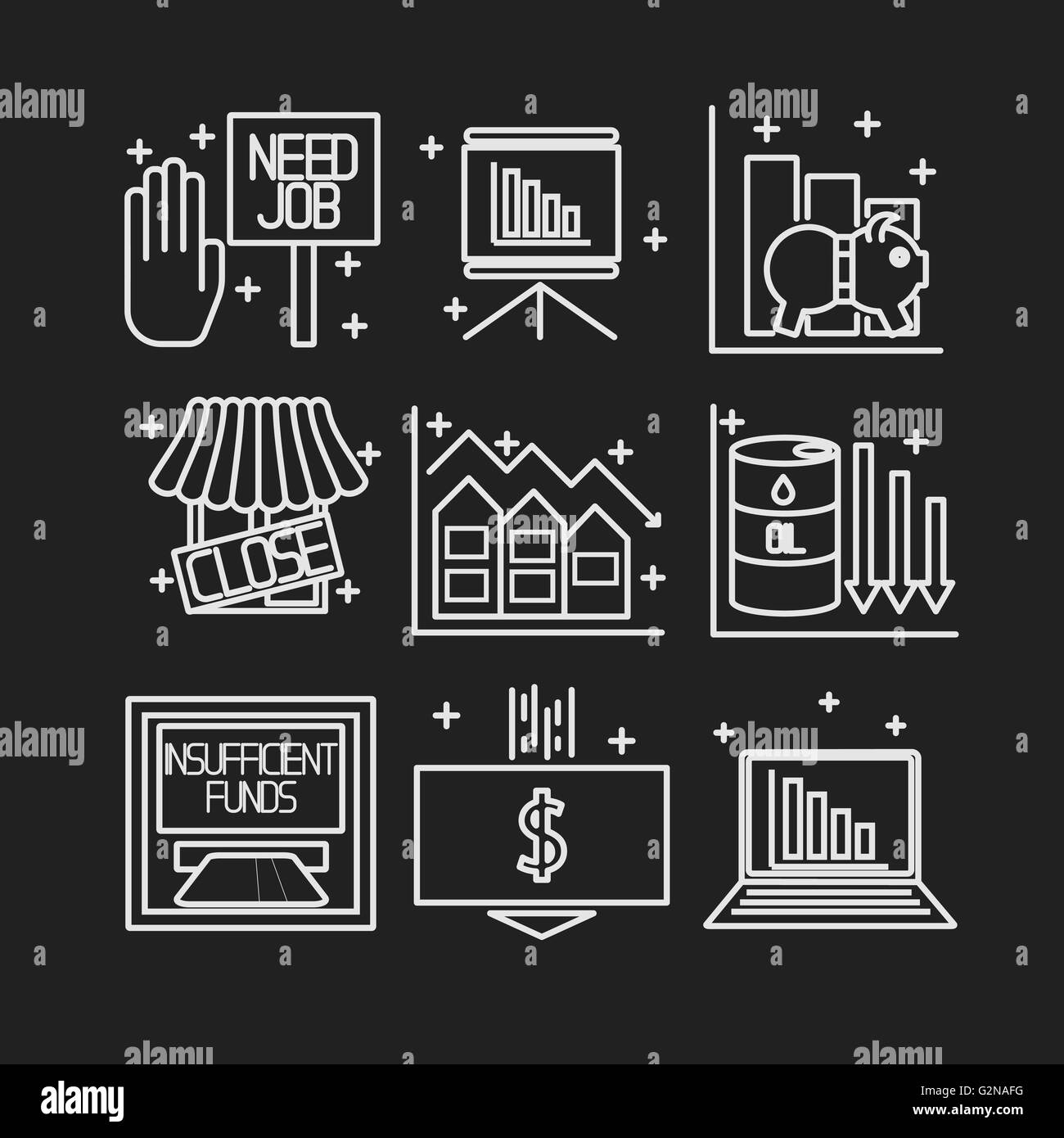Icons set on theme Black and White Stock Photos & Images - Alamy