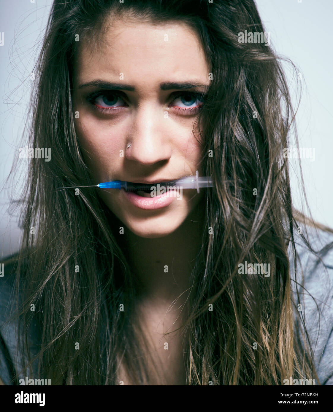 problem depressioned teenage with messed hair and sad face, junk Stock ...