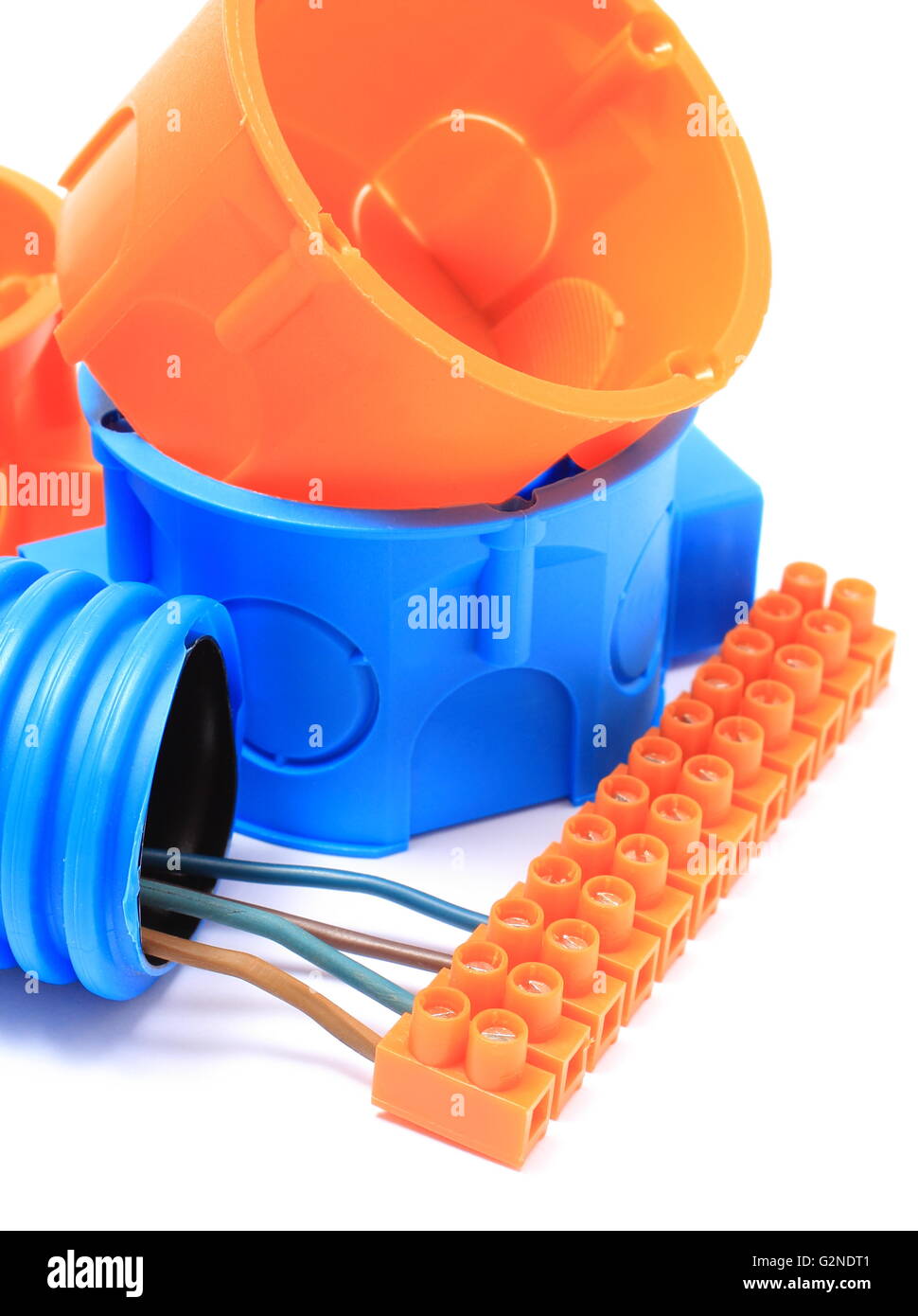 Corrugated plastic pipe, electrical cable with connection cube and ...