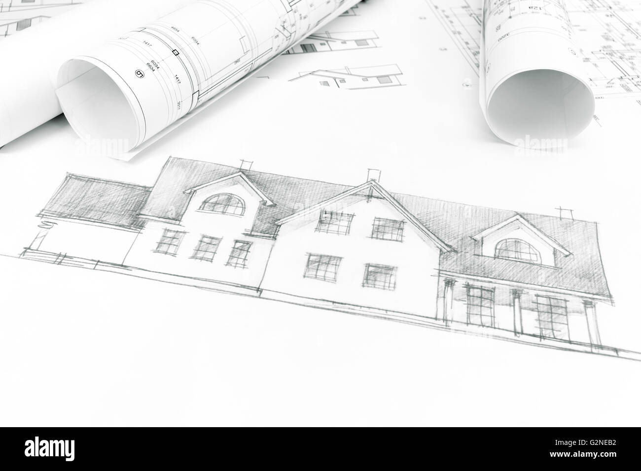 housing project sketch and house plan blueprints Stock Photo - Alamy