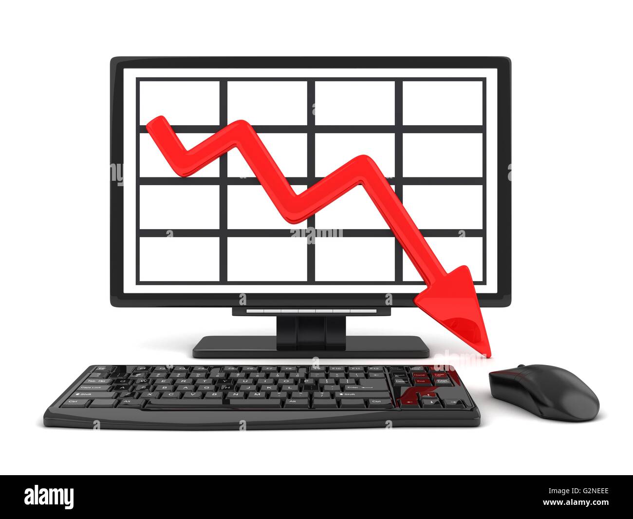 Computer and symbol arrow down (done in 3d rendering, white background ...