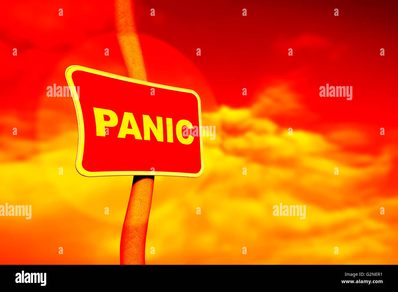 Red Panic sign against a red and yellow sky Stock Photo - Alamy