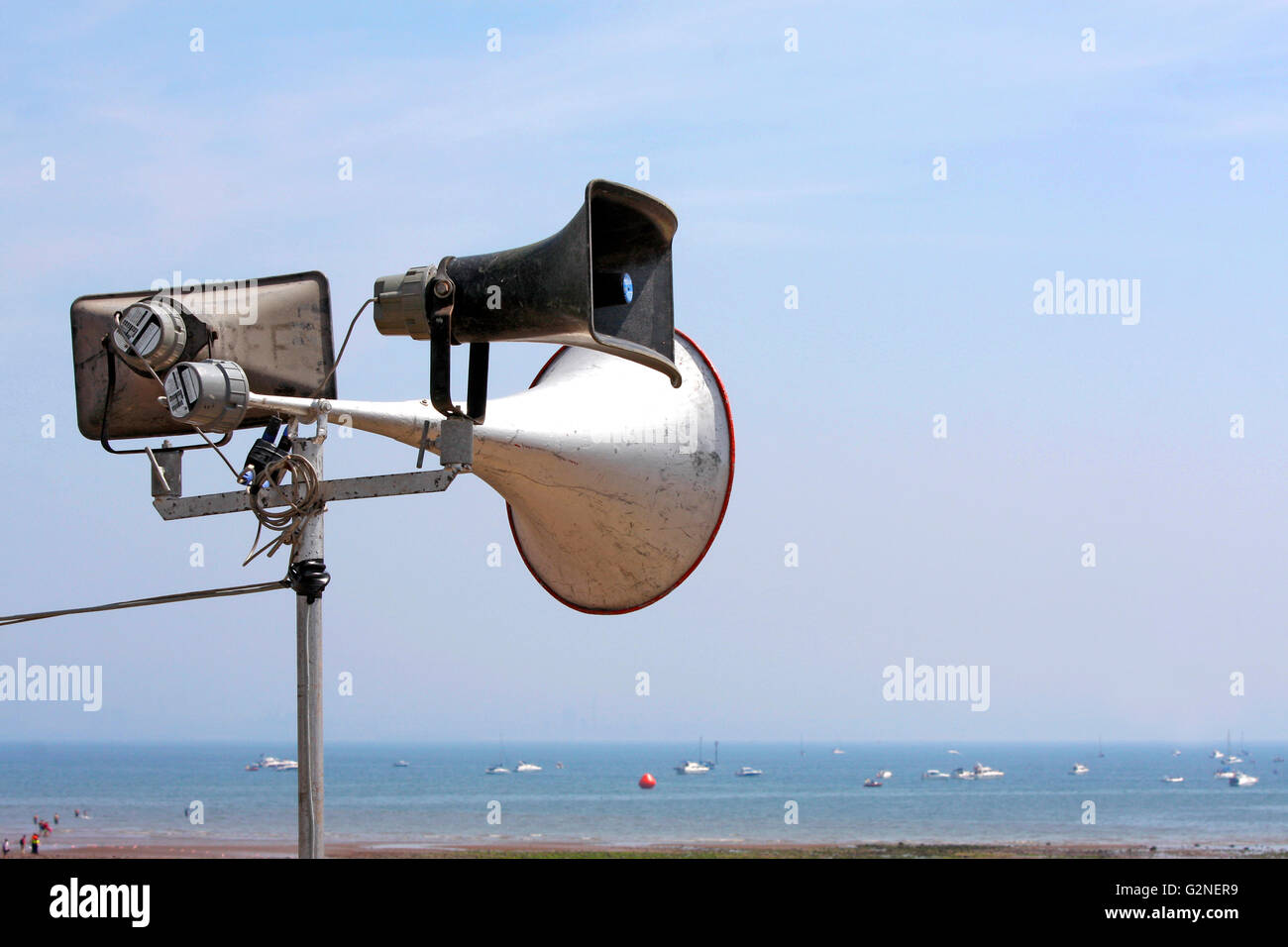 Outdoor public address speakers on a summer beach Stock Photo - Alamy