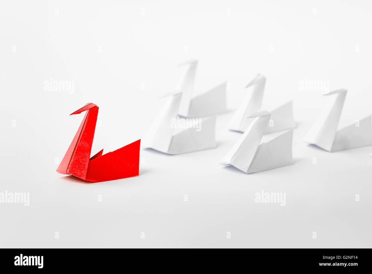 Leadership concept with origami paper bird leading among white Stock ...