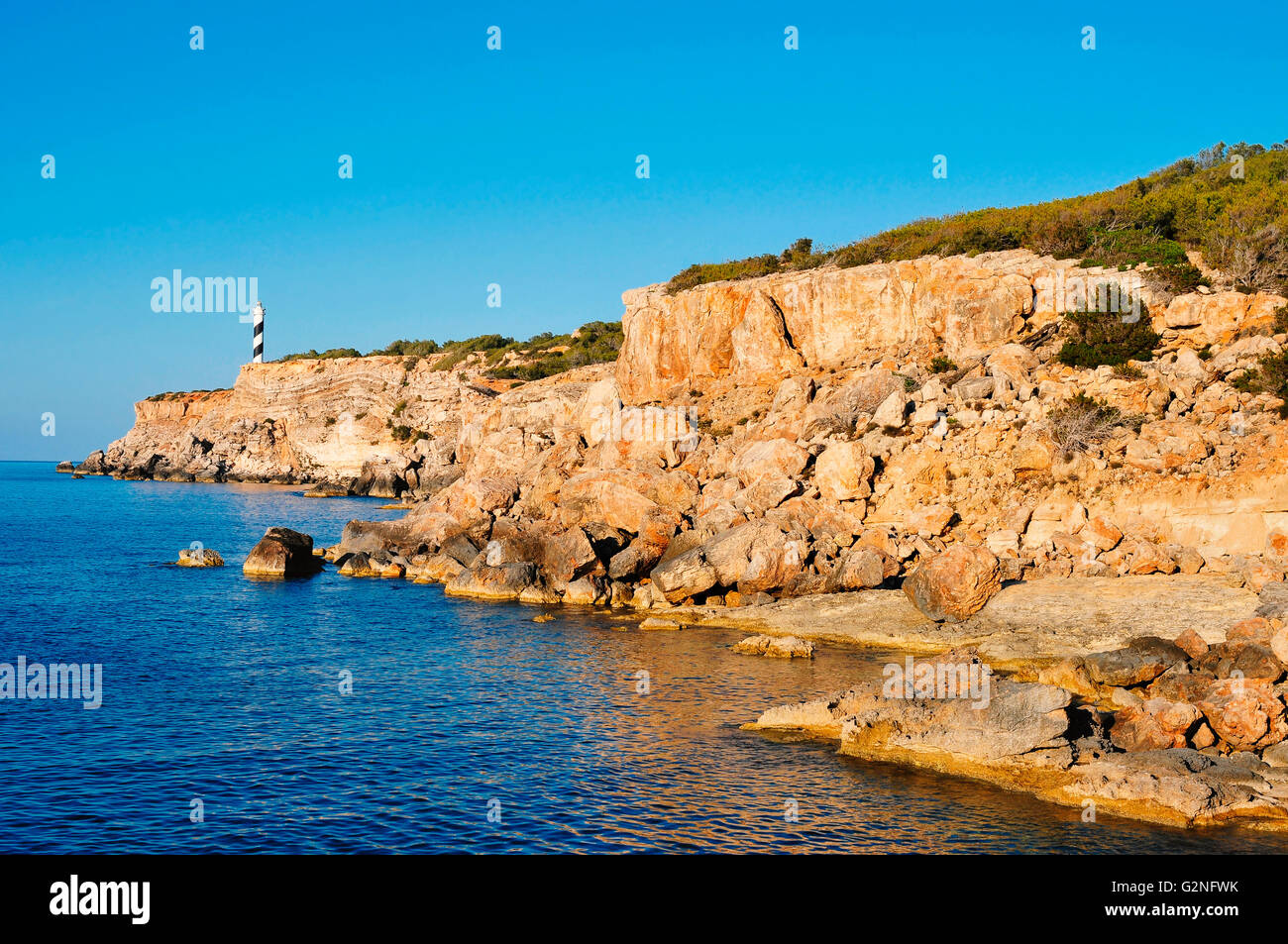 a view of the Mediterranean Sea, the Far des Moscarter lighthouse and a ...