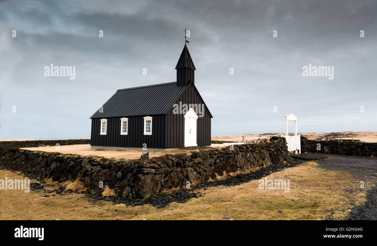 Famous and picturesque black church of Budir at Snaefellsnes peninsula ...